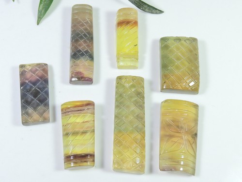 188Cts Natural Fluorite Octagon Carving Loose Gemstone 7 Pcs Lot 25-37 ...