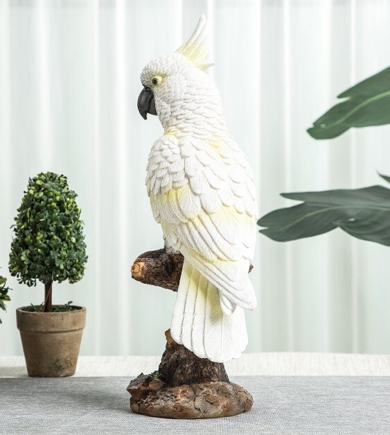White Bald Parrot Bird Statue Fairy Sculpture Tabletop Figurine Home ...