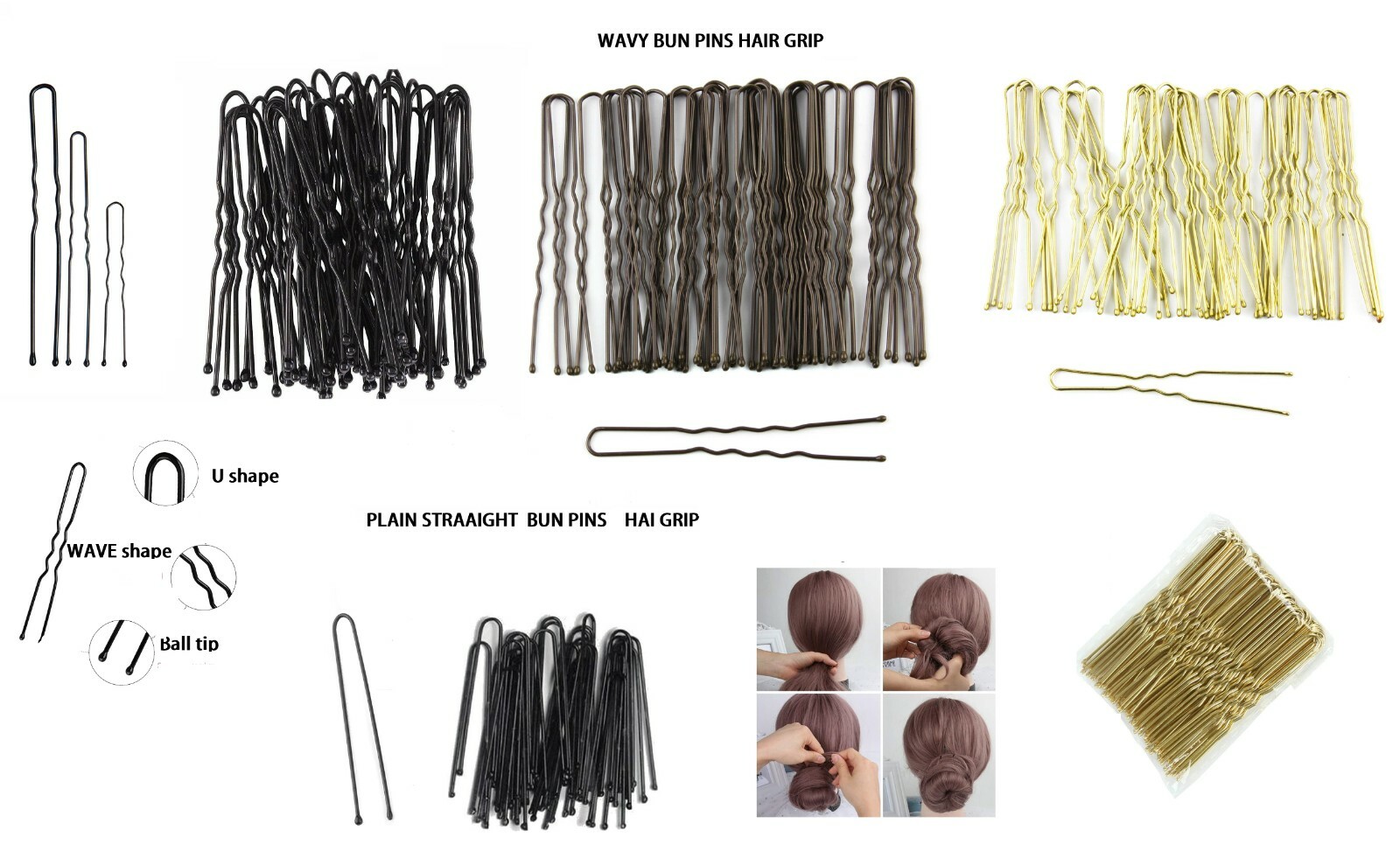 Hair Pins Bun Grip Kirby Hair Grips U Shape Pin Plain For Hair UP DO ...