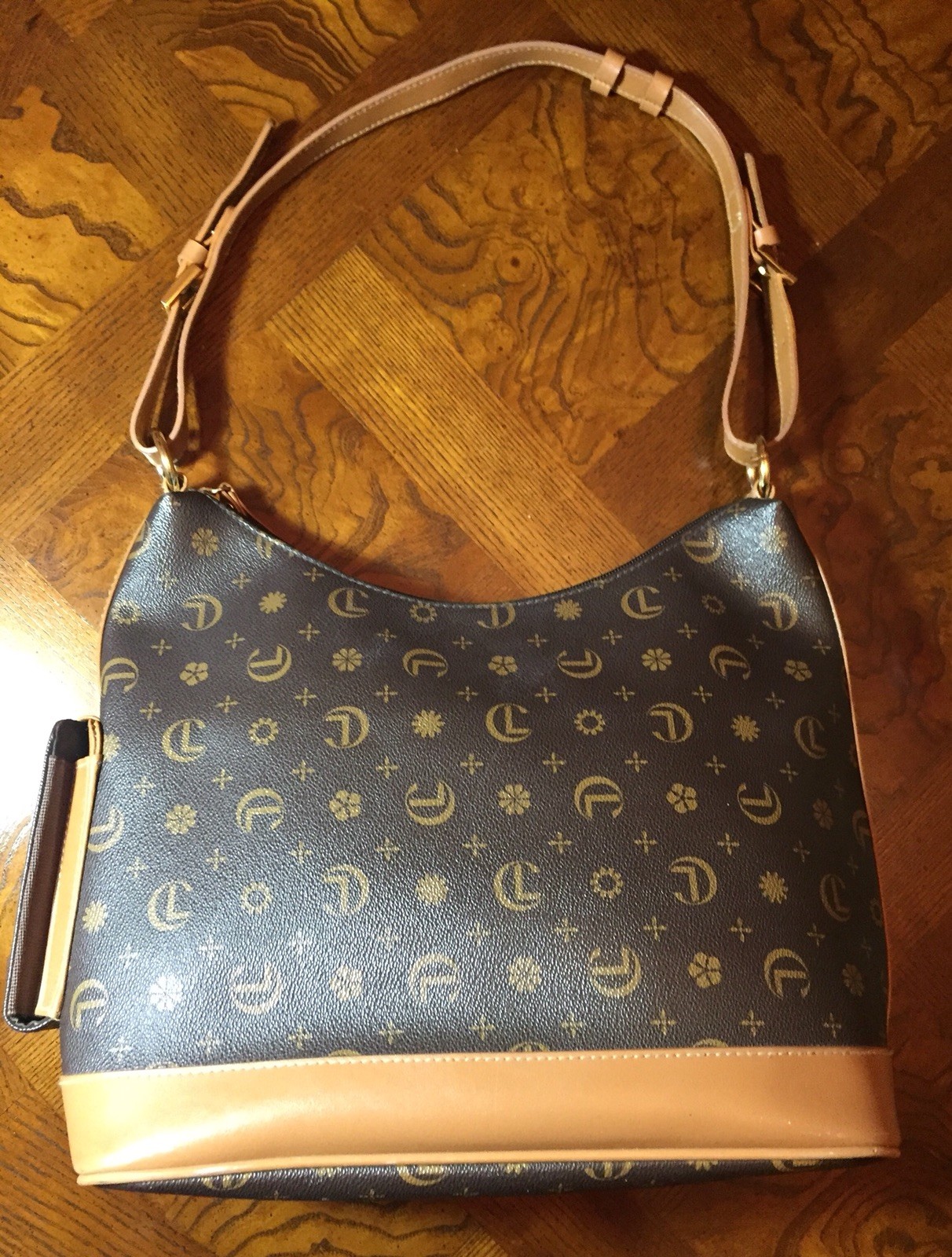 CL CARRYLAND Brown /Tan Faux Leather Monogram Shoulder Bag Purse | eBay