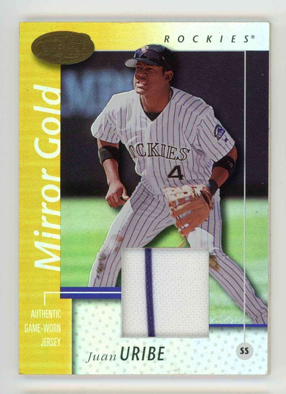 JUAN URIBE 2002 LEAF CERTIFIED MIRROR GOLD 24/25 COLORADO ROCKIES W ...