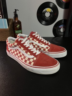 Vans Old Skool Classic Red/White Checkered Canvas & Suede Shoes Men 9.5 ...