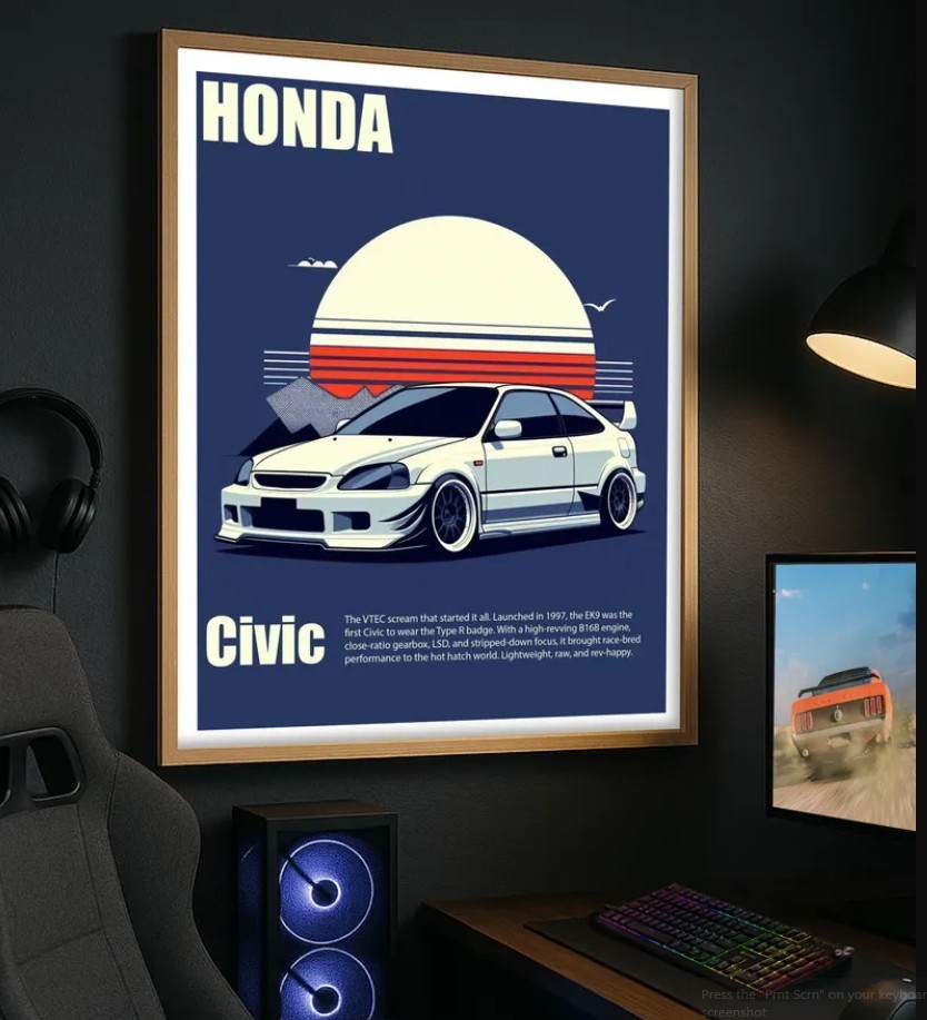 Honda Civic Type R Poster: Retro Sunset JDM Car Art | eBay