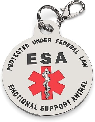 ESA Emotional Support Animal Stainless Steel Dog Cat Pet ID Tag Large 1 ...