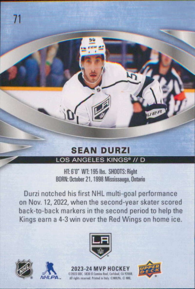 Sean Durzi 2023-24 Upper Deck MVP #71 NHL Kings ID:79158 | eBay