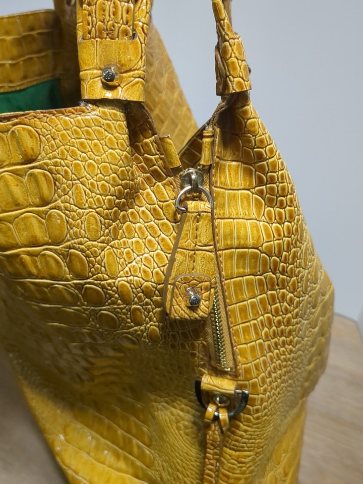 Jessica Simpson XL Tote Yellow Crocodile Pattern With Emerald Lining ...