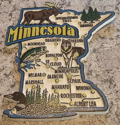 MINNESOTA STATE MAP & LANDMARKS FRIDGE COLLECTIBLE SOUVENIR ...