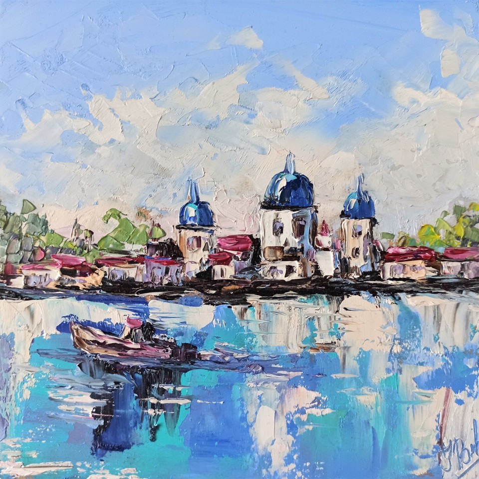 Original Oil Painting Small Cityscape on panel 14x14 cm Hand painted ...