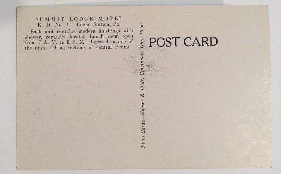 Summit Lodge Motel Hotel Williamsport Pa Cogan Station RPPC Mountains ...