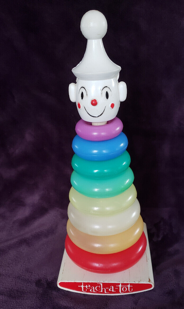 1960's a "Teach-A-Tot" Toy Wood Rocking Rainbow Stacking Plastic Donuts ...