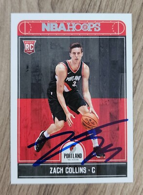 Zach Collins Signed 2017-18 NBA Hoops RC Card #260 Portland Trail ...