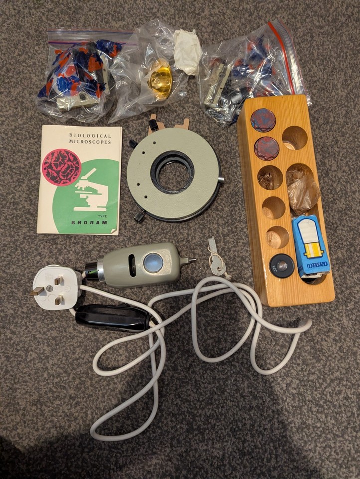 NOMO/LOMO Biolam Vintage Compound Microscope + accessories and wooden ...