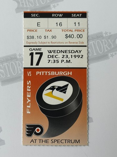 1992 Pittsburgh Penguins Philadelphia Flyers Ticket 12/23/92 Lemieux 2 ...