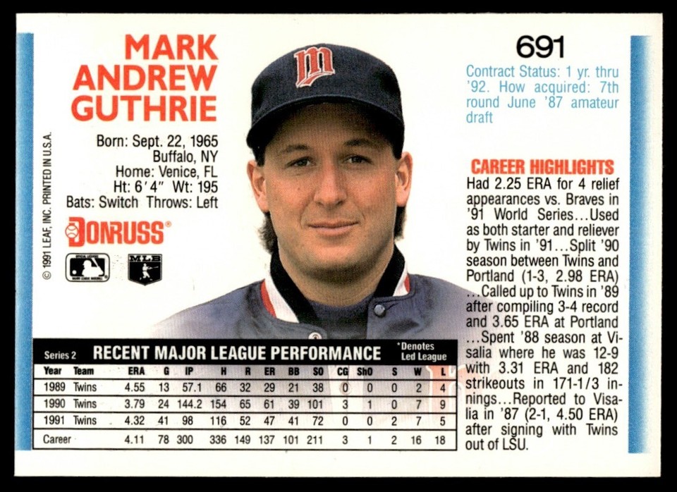 1992 Donruss #691 Mark Guthrie Minnesota Twins | eBay