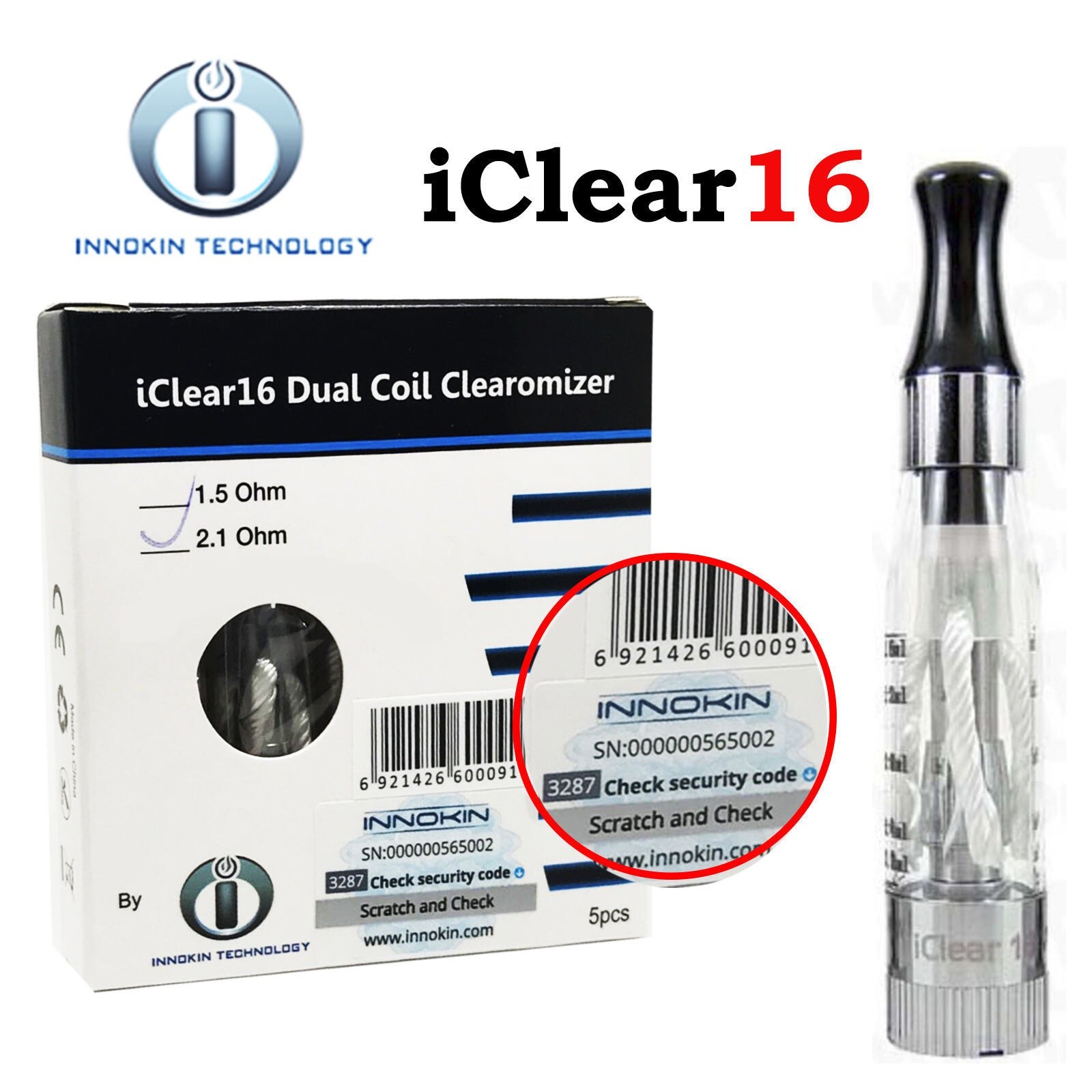 Genuine INNOKIN iCLEAR 16 DUAL COILS ATOMISER TANK CLEAROMIZER 2.1 /1.8 ...