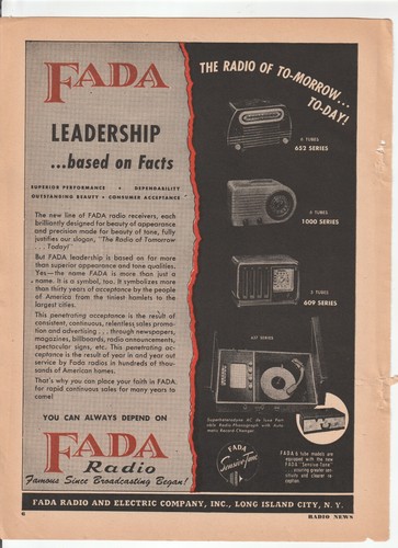 1946 FADA RADIO Magazine AD ~ 637 Phonograph~652/1000/609 Series ...