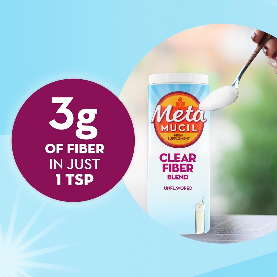 :.Metamucil Fiber 🌾 Supplement, Unflavored Clear Mixing Powder, 75 ...