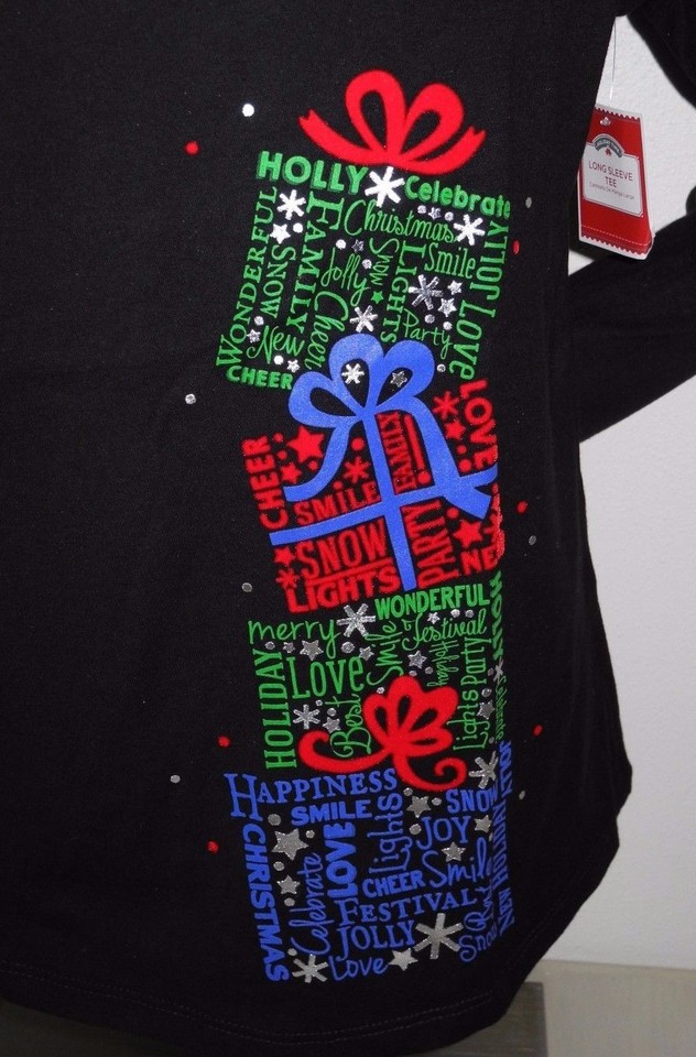 CHRISTMAS PRESENTS Word Art CHRISTMAS TEE Women's Size S NWT | eBay