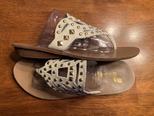 Women's Black Rooster Pasha Studded Sandals shoes Off White or Linen sz ...