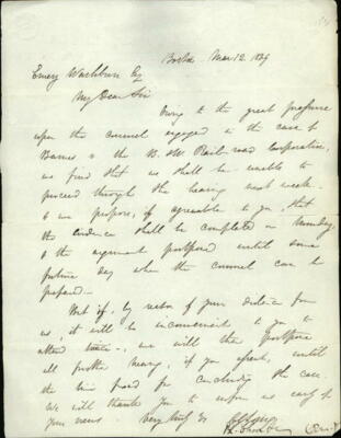 1839 Letter Senator Rufus Choate to Gov. Emory Washburn Boston MA ...