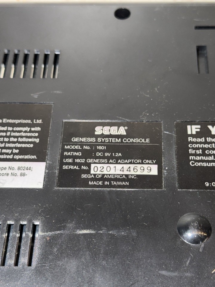 Sega Genesis Model 1 Original Console Black With Controller Power Plug ...