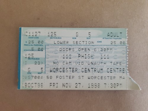 Phish 1998 Worcester Centrum Centre Concert Show Ticket Stub Nov 27th ...
