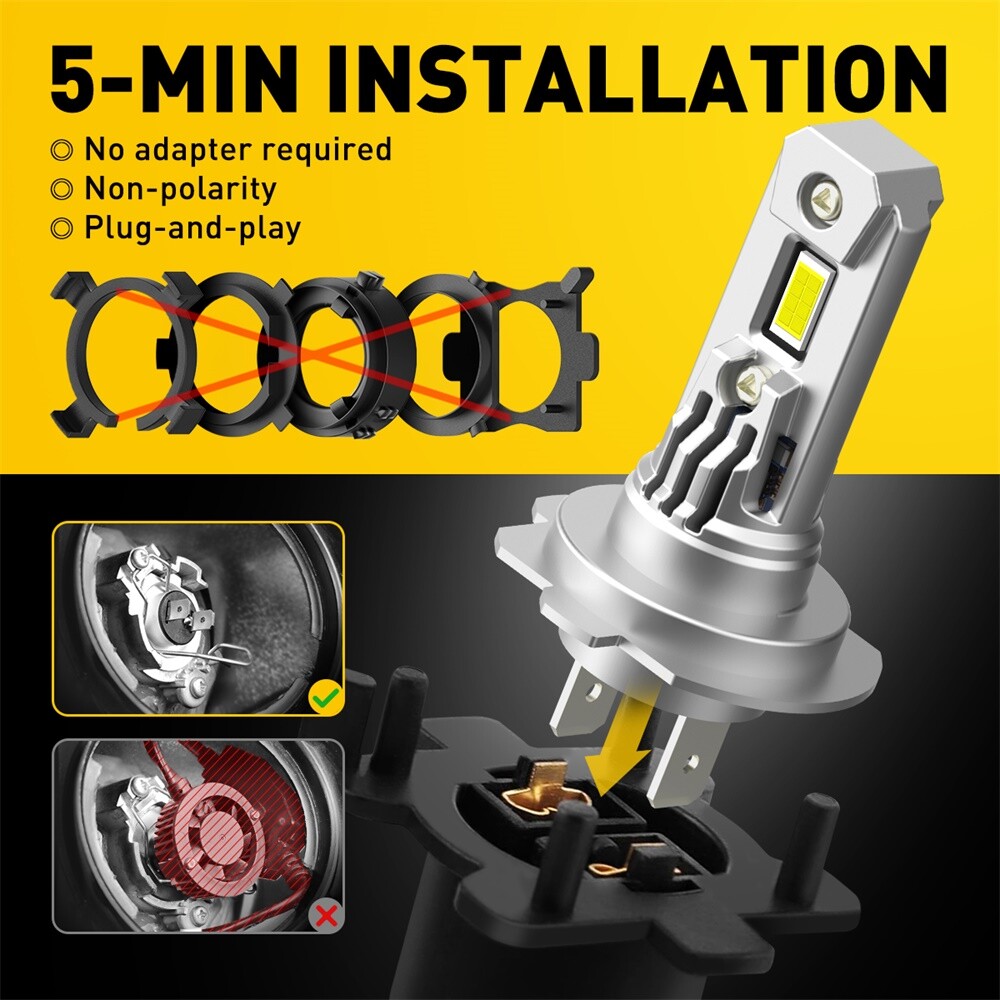 2pcs H7 LED Headlight 12V 100W 24000LM Globe Car Bulbs High Low Beam ...