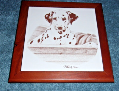 RARE 2005 SIGNED PAULA ZAN LIMITED EDITION FRAMED DALMATIAN TILE TRIVET ...
