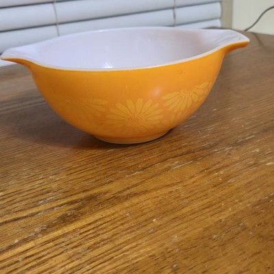 Vintage Pyrex 444 Orange Yellow Daisy Sunflower Cinderella 1.5 Quart ...