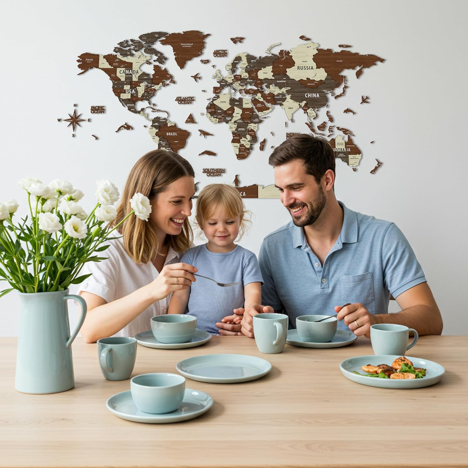 , Multilayer 3D Wooden World Map, Travel Map States and Capitals, Wall ...