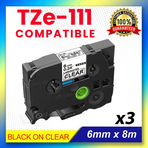 3x Compatible TZe-111 TZ111 Label Tape for Brother P-Touch 6mm Black on Clear | eBay Australia