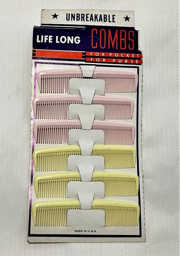 VINTAGE Store Display 6 UNBREAKABLE 5" Combs "for pocket or purse" Made ...