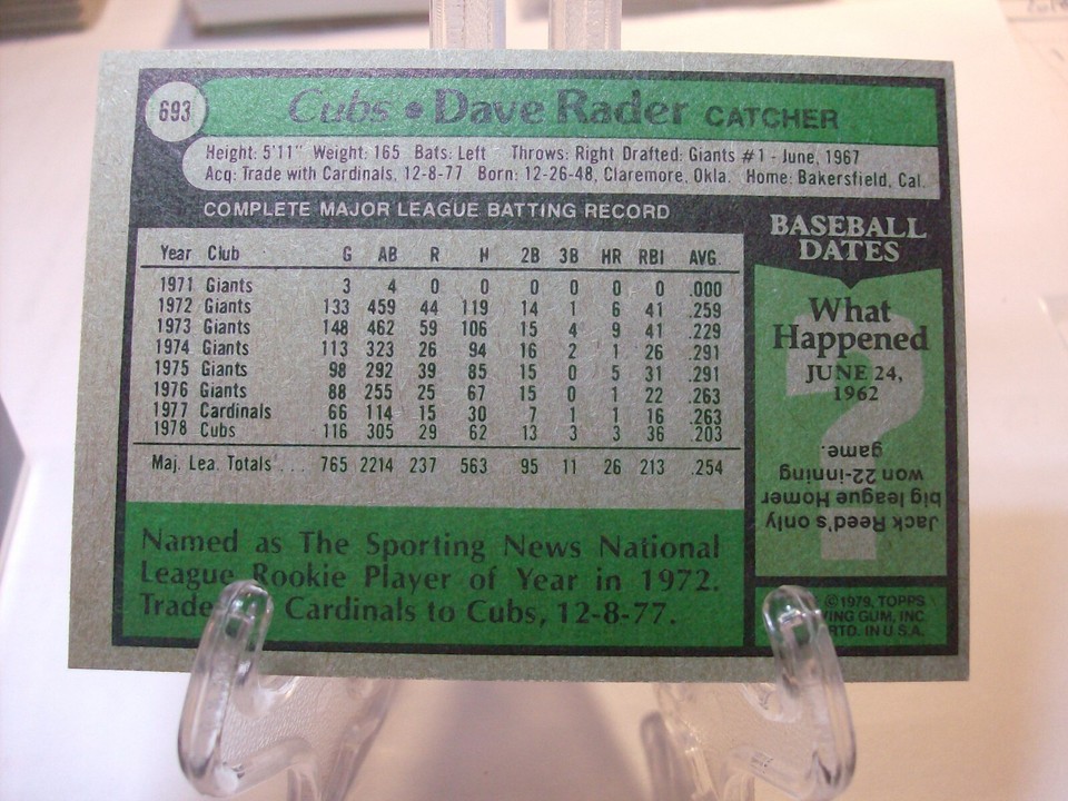 1979 Topps Baseball Card #693 Dave Rader (92310) | eBay
