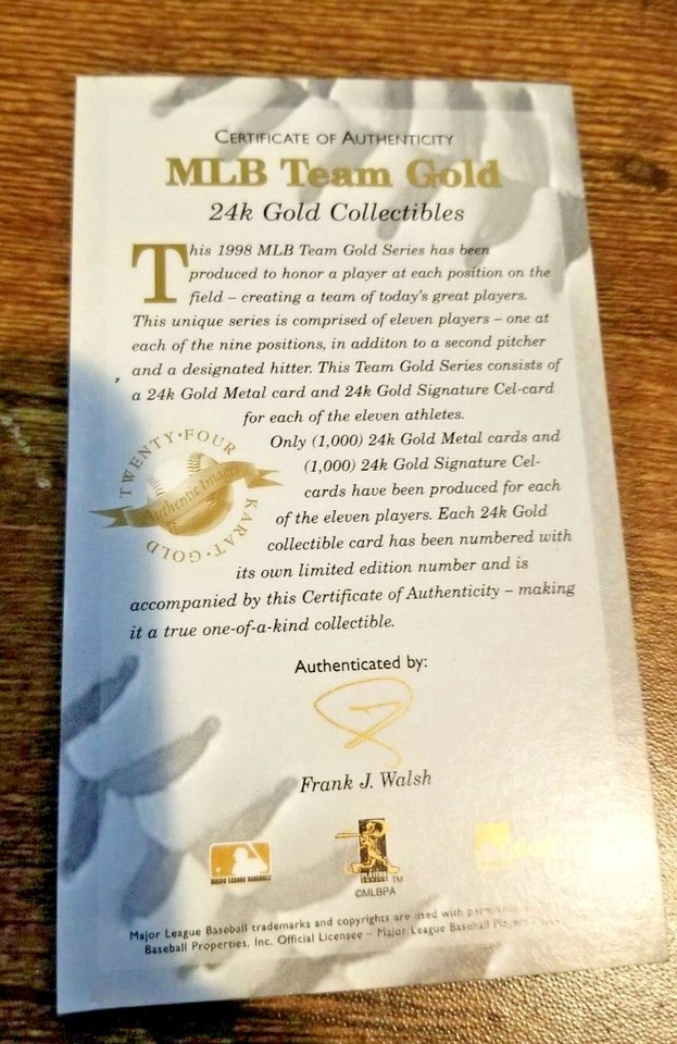 Authentic 1998 Mark McGwire 24K Team Gold baseball card #365/1000 (w ...