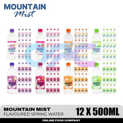 Mountain Mist Flavoured Spring Water (12 x 500ml) Sparkling or Still ...