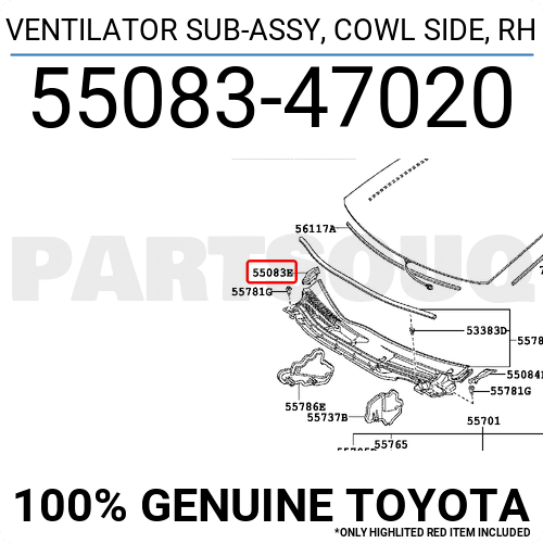 5508347020 Genuine Toyota VENTILATOR SUB-ASSY, COWL SIDE, RH 55083 ...