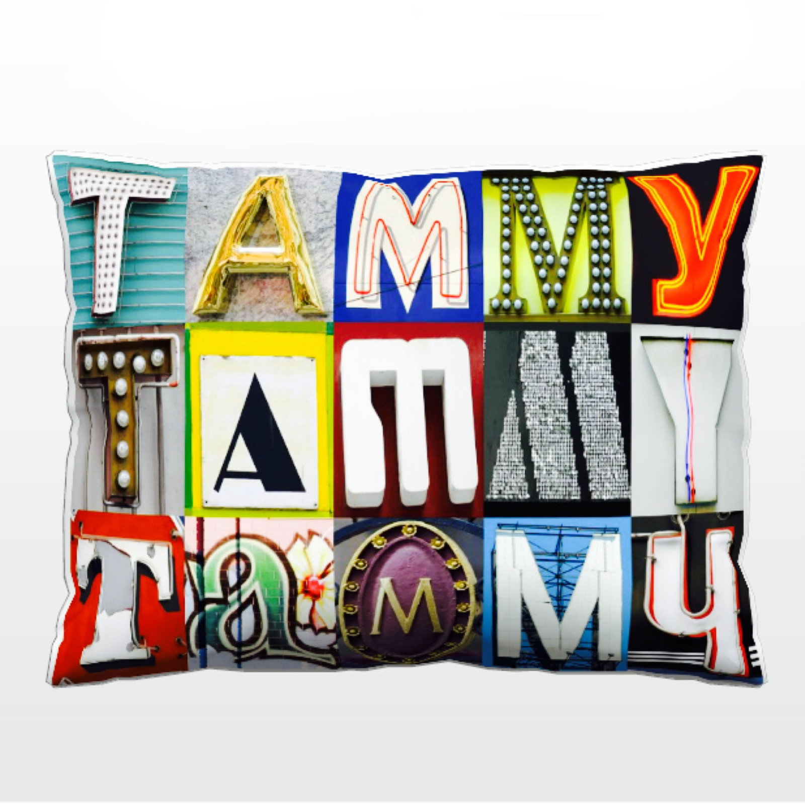 Personalized Pillow featuring the name TAMMY in photos of actual sign ...