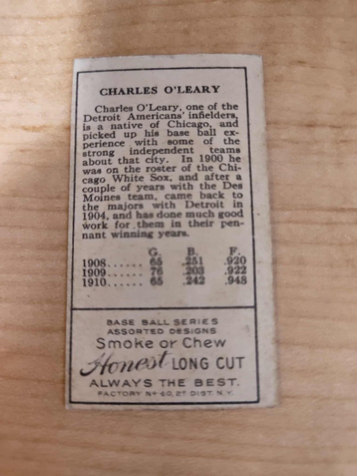 1911 T205 Tobacco Cigarette Baseball Card CHARLES O'LEARY Excellent ...