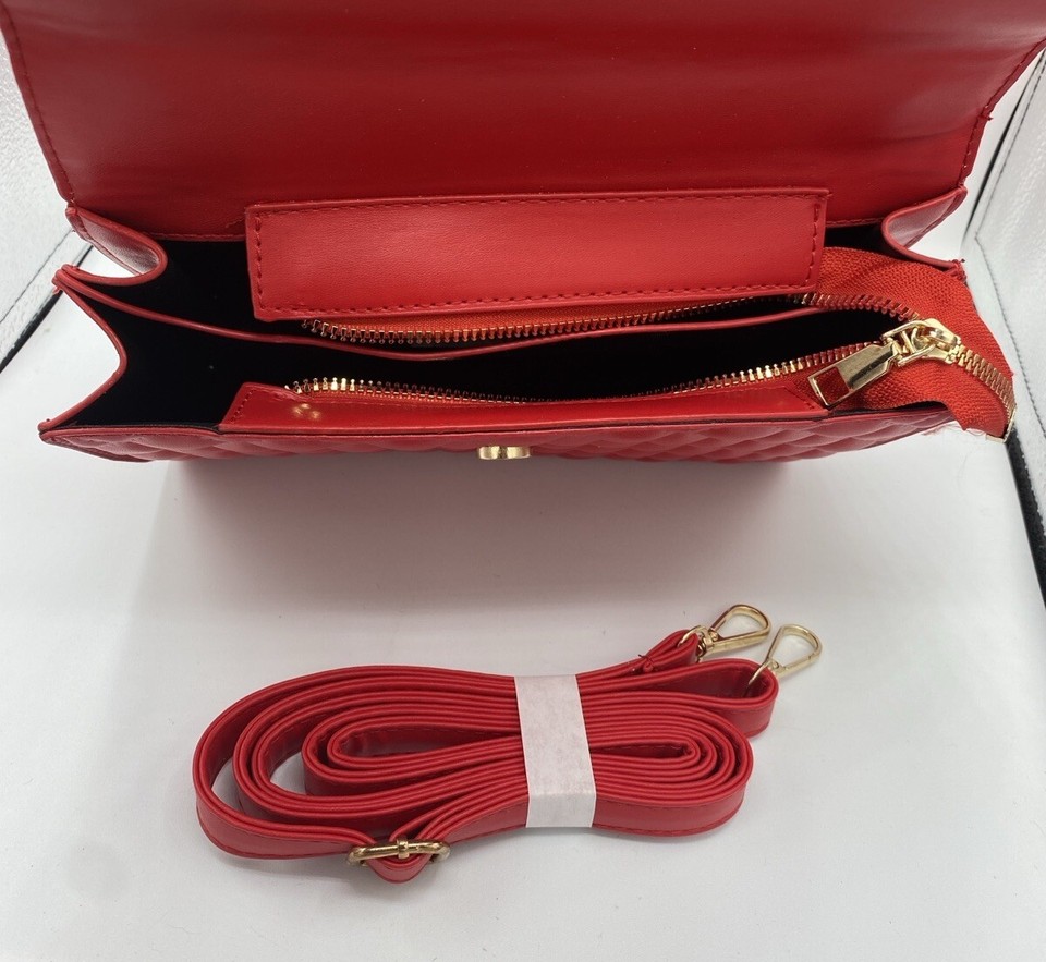 Red Handbag Classic Quilted Flap Crossbody Purse New | eBay