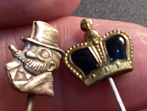 2 ADVERTISING STICK PINS - OLD MAN WITH BEARD & CIGAR + STICK PIN WITH ...