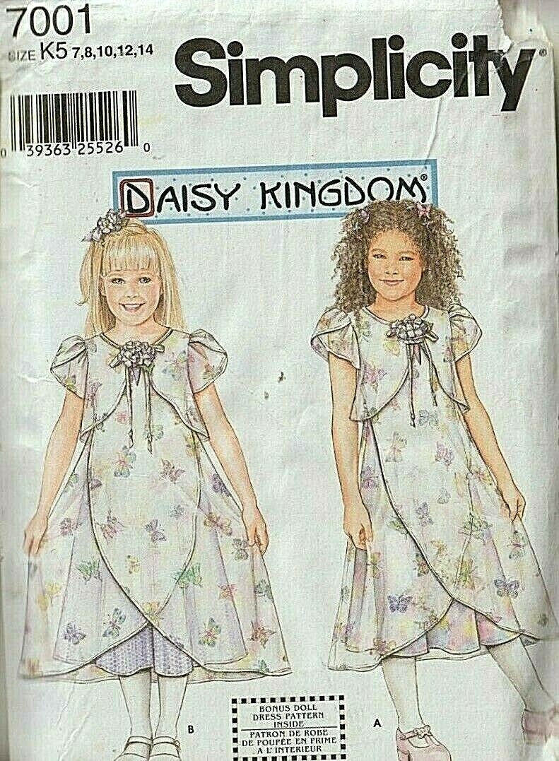 DAISY KINGDOM - DRESS, SLIP & Doll Dress, Simplicity 7001 - Girl's Size ...