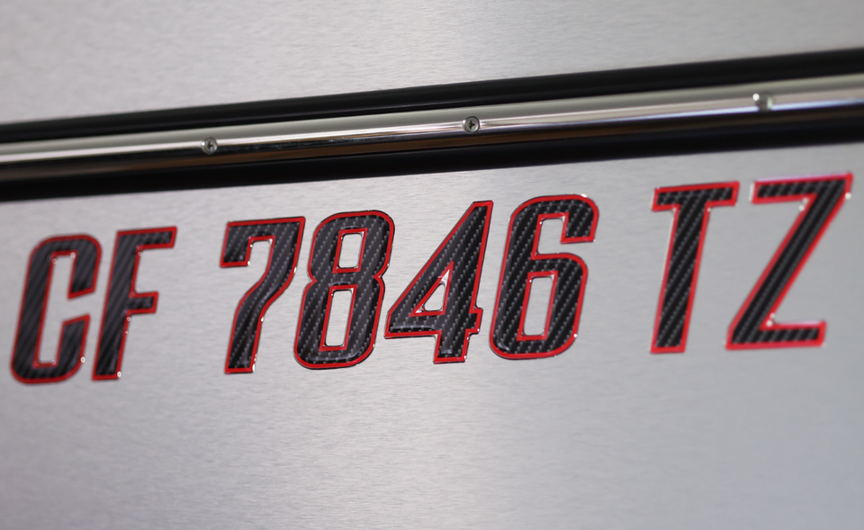 Boat Registration Stickers - Domed Carbon Fiber Numbers with Red Trim ...