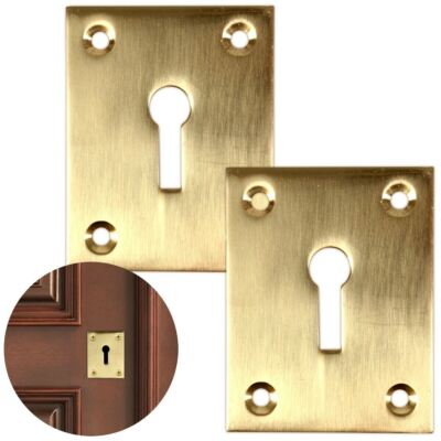 2 x Solid Brass KEY ESCUTCHEONS Euro Square Rectangle Keyhole Lock ...