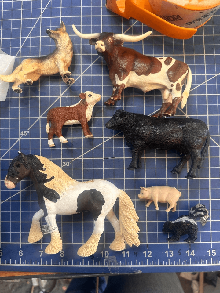 Schleich Farm Animals Set Horse Cow Bull Calf Pig Skunk Wolf Figure | eBay