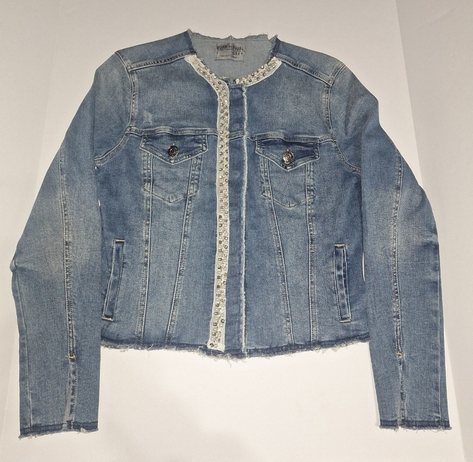 Ruff HEWN Women's Blue Jean Jacket Acceorized With Diamond And Pearls ...