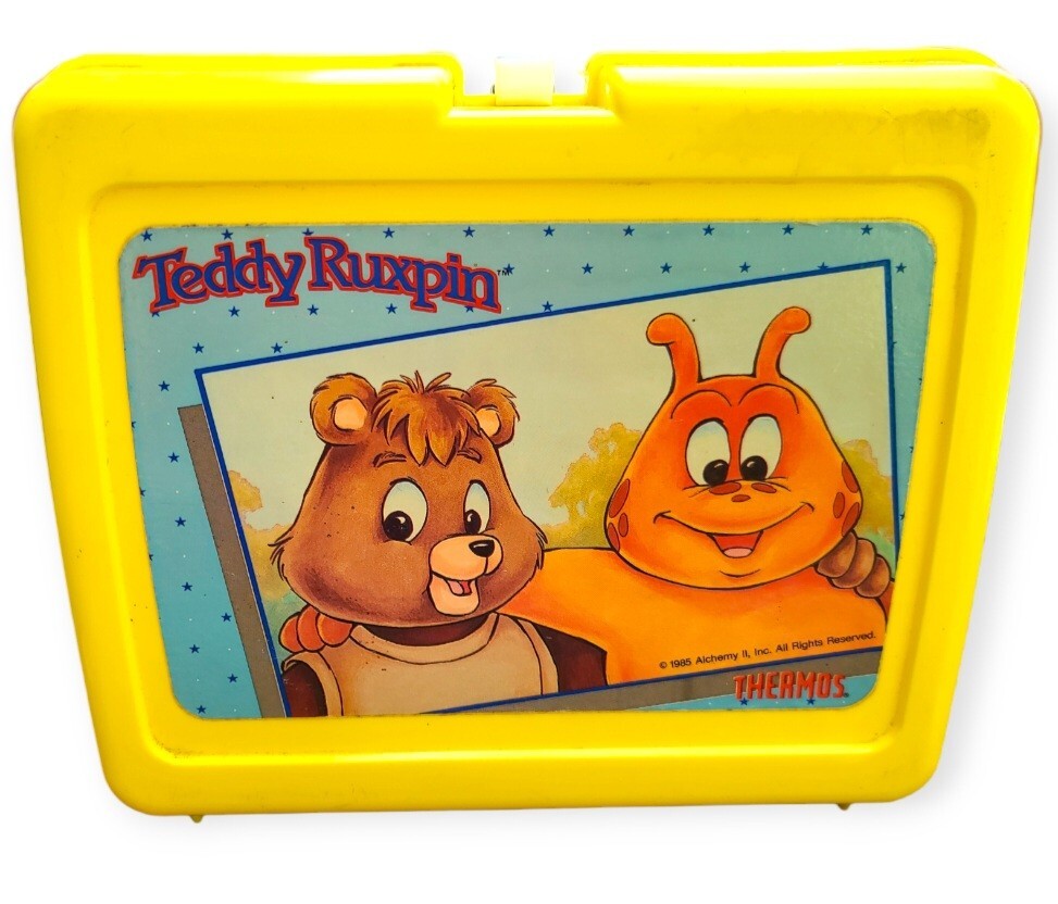 Vintage 1985 World of Teddy Ruxpin Lunch Box & Thermos Yellow School ...