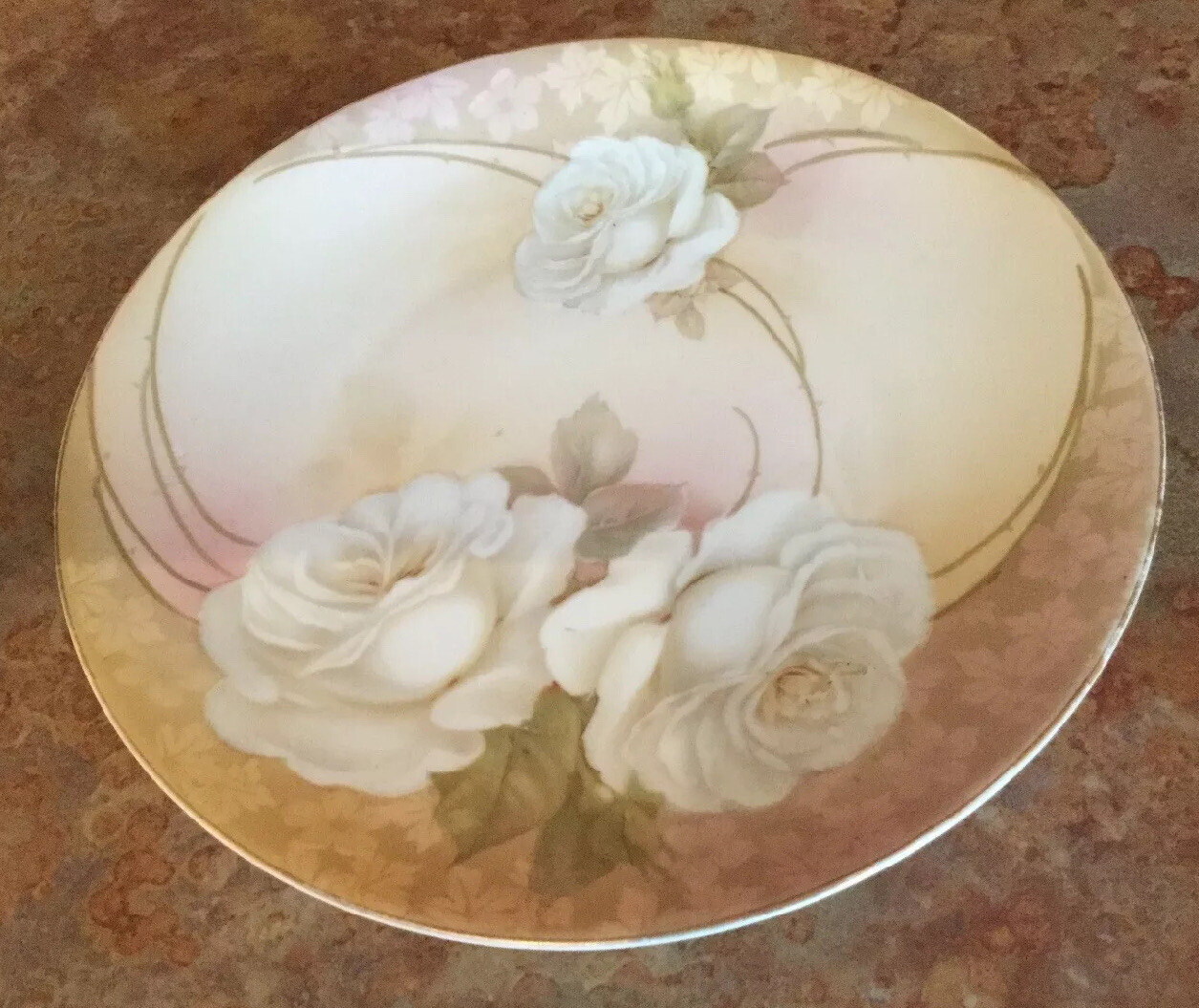 Vintage Regina Ware Germany Hand Painted Pink & White Roses On 8 3/8 ...