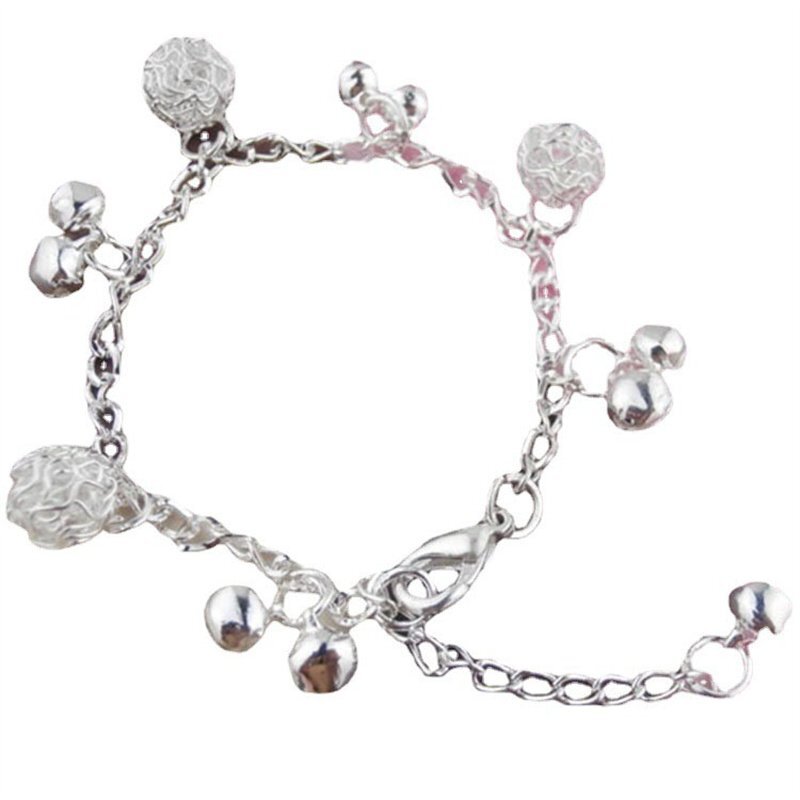 Fashion Silver Plated Bracelet With Bell Adjustable Bangle Women ...