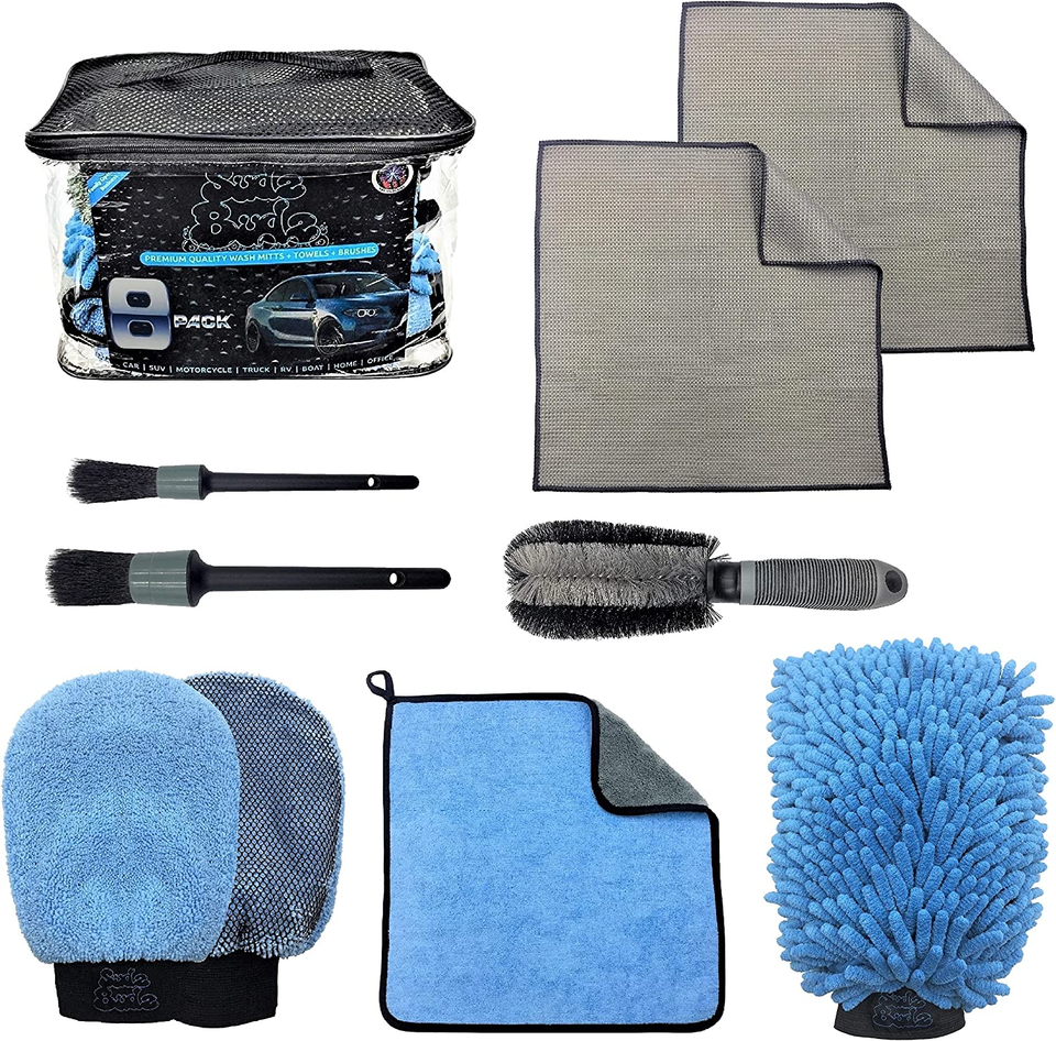 Premium Microfibre Car Wash Kit 8Pcs | Multipurpose Car Wash Mitts ...