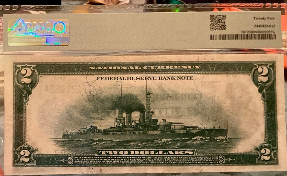 1918 2 DOLLAR FEDERAL RESERVE NOTE Fr.767 Chicago BATTLESHIP note PMG ...